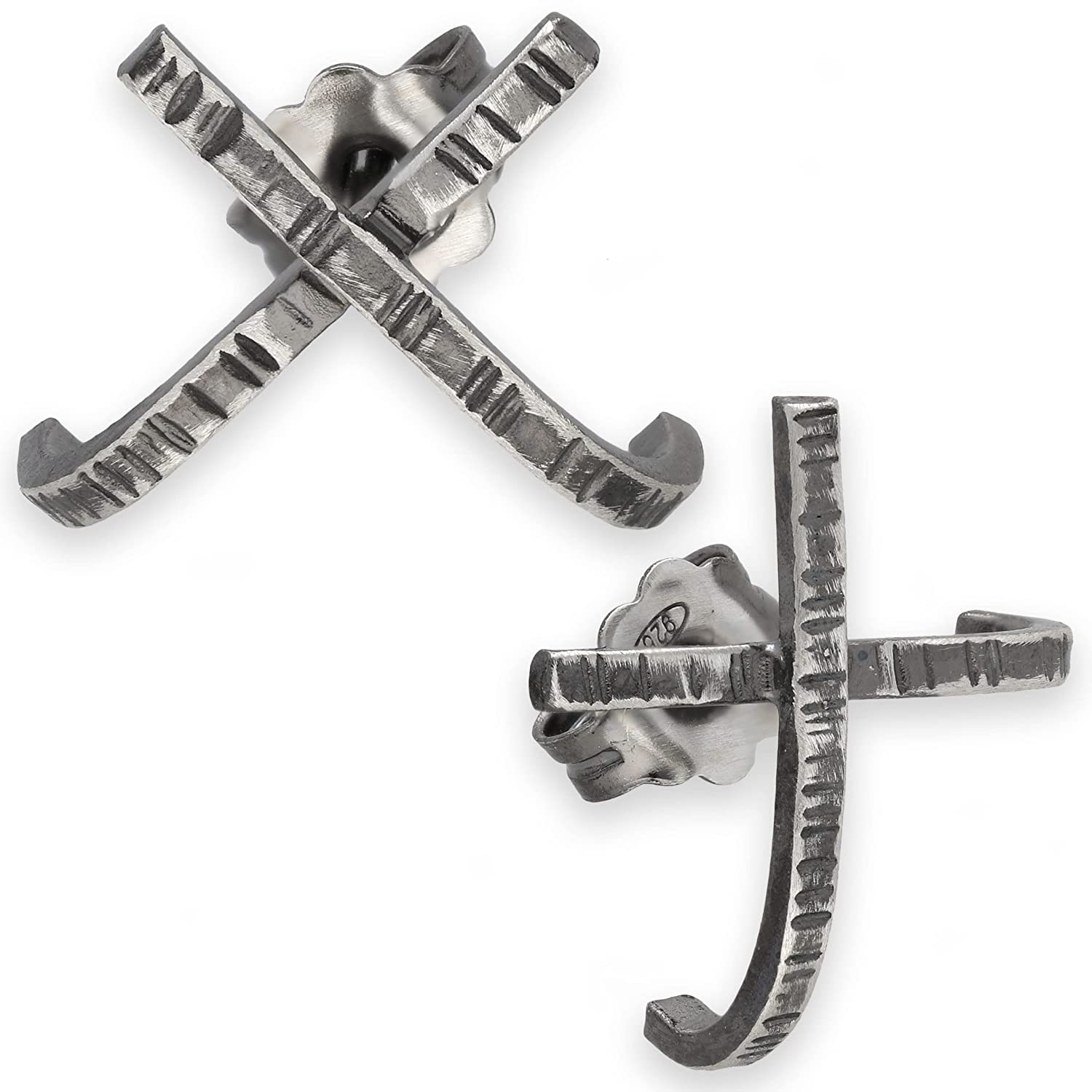 Original men s X shaped earrings made of 925 silver Emmanuela handcrafted for you Emmanuela handcrafted for you